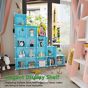 C&AHOME Cube Storage Organizer, 16-Cube Shelves Units, Closet Cabinet, DIY Plastic Modular Book Shelf, Ideal for Bedroom, Living Room, Office, 48.4" L x 12.4" W x 48.4" H Blue UPCS16L