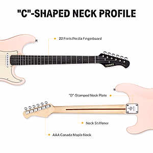 Donner 39 Inch Electric Guitar, Designer Series DST-200 Stylish Solid Body Electric Guitar for Beginner Intermediate & Pro Players, Single Coil Split System, Bonus Bag, Cable, Strap Blossom Pink