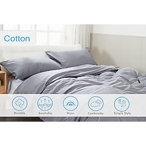 Discshi Bedding Duvet Cover Set 100% Cotton Full Size Breathable Durable Soft Comfy 3 PCS Comforter Cover Set with 1 Duvet Cover(86"x86") and 2 Pillow Covers(20"x30") (Grey)