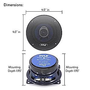 Pyle 4" Car Sound Speaker (Pair) - Upgraded Blue Poly Injection Cone 2-Way 180 Watt Peak w/ Non-fatiguing Butyl Rubber Surround 110 - 20Khz Frequency Response 4 Ohm & 3/4" ASV Voice Coil - PL42BL
