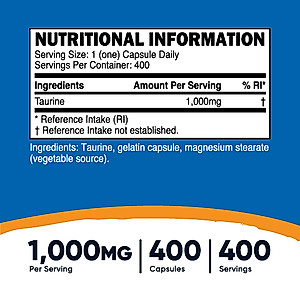 Nutricost Taurine 1000mg, 400 Capsules
