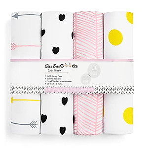 BaeBae Goods Crib Sheets for Baby Boys and Girls, 4 Pack, Soft and Breathable Jersey Knit Fitted Sheet Set, Cute Gender Neutral Nursery Mattress Bedding, Universal Fit (Gold Dots)
