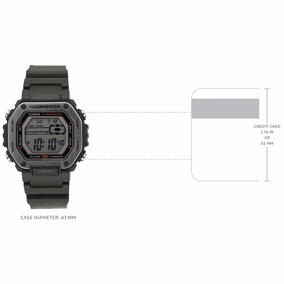 Casio LED Illuminator 10-Year Battery 1/100 Second Stop Watch | Daily Alarm Men's Watch MWD-110H-3AV