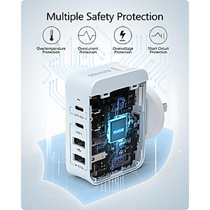 LENCENT 45W Multiple USB Wall Charger, International Cell Phone Charger with 2 PD Type-C+2 USB, Fast Charger Block for All iPad iPhone 15 14 13 12 Pro Max Pixel Note Galaxy, USA/UK/EU/AUS