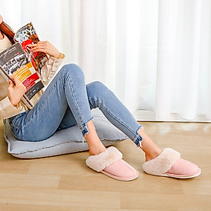 JANERIW Womens Slippers Cozy Warm Winter Slip On House Shoes Fluffy Soft Memory Foam Comfy Faux Fur Plush Anti-Skid Indoor/Outdoor(Pink)