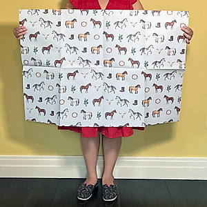 REVEL & Co Western Horses Birthday Gift Wrap by Hoot LeRoux—Horse Wrapping Paper Folded flat, 27 x 39 inches—Cowboy Wrapping Paper with Horses, Cowboy Boots, Cow Skulls, and Cactus