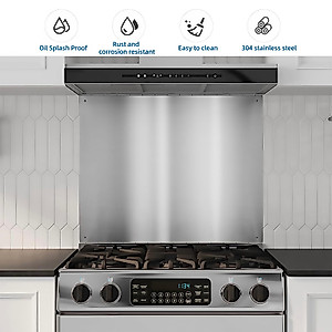 zsttion Stainless Steel Backsplash ，24 x 30Inch Range Hood Stove Backsplash for Kitchen Wall，Stainless Steel Sheet Four Pre Drilled Holes for Easy Installation (1)