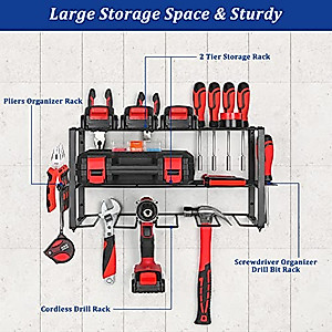 Power Tool Organizer Wall Mounted, 3 Layers Garage Tool Holder, Heavy Duty Utility Racks with Compact Design, Cordless Drill Holder and Storage Organization, Tool Box Organizers and Storage for Men