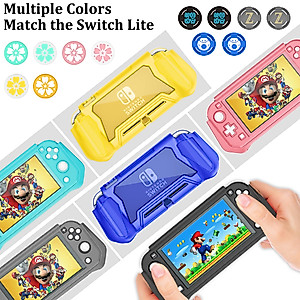 Protective Case for Nintendo Switch Lite, Full Protection Switch Lite Cover, TPU Shock-Absorption and Anti-Scratch for Nintendo Switch with Bult-in Screen Protector & Thumb Grip Caps, Black