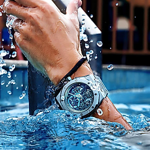 FEICE Watches for Men Automatic Skeleton Watch 42mm Case Stainless Steel Mechanical Anti Shock Waterproof Luminous Sapphire Crystal Analog Watches Business Wristwatch Adjustable Band FM019HOT