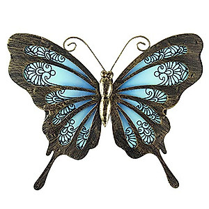 LIFFY Metal Butterfly Wall Decor - Outdoor Butterfly Wall Art - Glass & Metal Butterfly Decor for Outdoor Garden Fence Patio Butterfly Gifts for Women