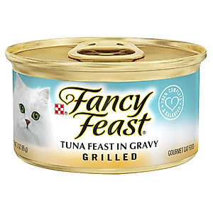 Healthier Paws Fancy Feast Grilled Tuna Feast in Gravy Canned Wet Cat Food, 3 oz, case of 12 Sticker !!!