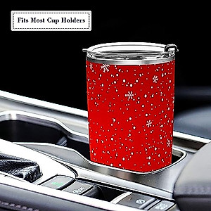 Jihqo Red Christmas Snowflake Tumbler with Lid and Straw, Insulated Stainless Steel Tumbler Cup, Double Walled Travel Coffee Mug Thermal Vacuum Cups for Hot & Cold Drinks 20oz