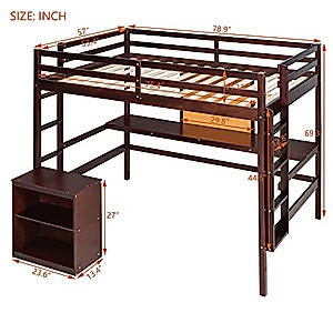 Lifeand Full Size Loft Bed with Desk and Writing Board, Wooden Loft Bed with Desk & 2 Drawers Cabinet,Espresso