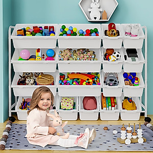 Kinembold Large Kids Toy Storage Organizer with 18 Toy Bins, Multi-Bin Organizer Shlef Rack for Books, Building Blocks, School Materials, Metal Toy Organizers, Kids Playroom Organizers and Storage