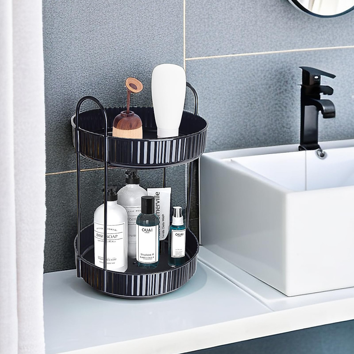 Lvssci 2 Tier 360° Rotating Makeup Organizer,Bathroom Makeup Carousel Spinning Holder Rack, High-Capacity Skincare Clear Make Up Storage Perfume Organizers Cosmetic Dresser