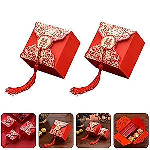 KESYOO 20pcs Wedding Party Favor Boxes Chinese Style Xi Candy Chocolate Gift Boxes with Tassels for Wedding Baby Shower Birthday Party (Red) L