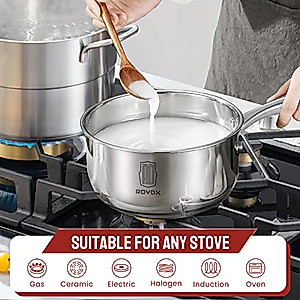 ROYDX Stainless Steel Sauce Pan with Lid, 1 Quart Small SaucePan with Stay Cool Handles, Kitchen Cooking Pans, Dishwasher Oven Safe & Compatible with All Stovetops Multipurpose for Home Restaurant