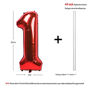 40 Inch Red Large Numbers jumbo Birthday Party Decorations Helium Foil Mylar Big Number Balloon Digital 1