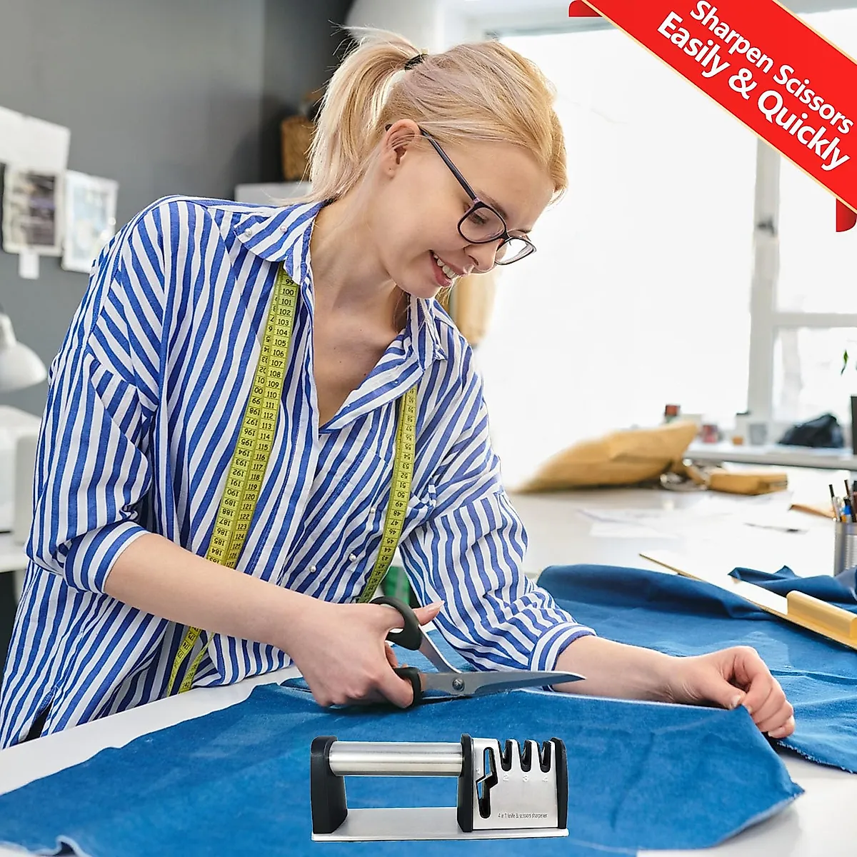 Knife Sharpeners,4 in 1 Kitchen Knife and Scissors Sharpener,Grind and Polish Knife Accessories,Manual Knife Sharpener for Ceramic and Steel Knives,Scissors,Outdoor Knives.