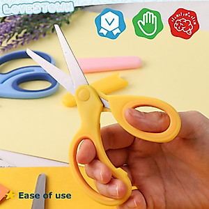 LovesTown 4 Pairs Kid Scissors with Cover, Blunt Tip Scissors Craft Scissors for School DIY Projects