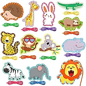 Jungle Animal Lacing Cards 12 Pack Sewing Kits for Kids Lion Wild Animal Cardboard Double Side Kids Sewing Cards Lacing Playing Games for Developing Imagination Preschool Educational Learning Activity