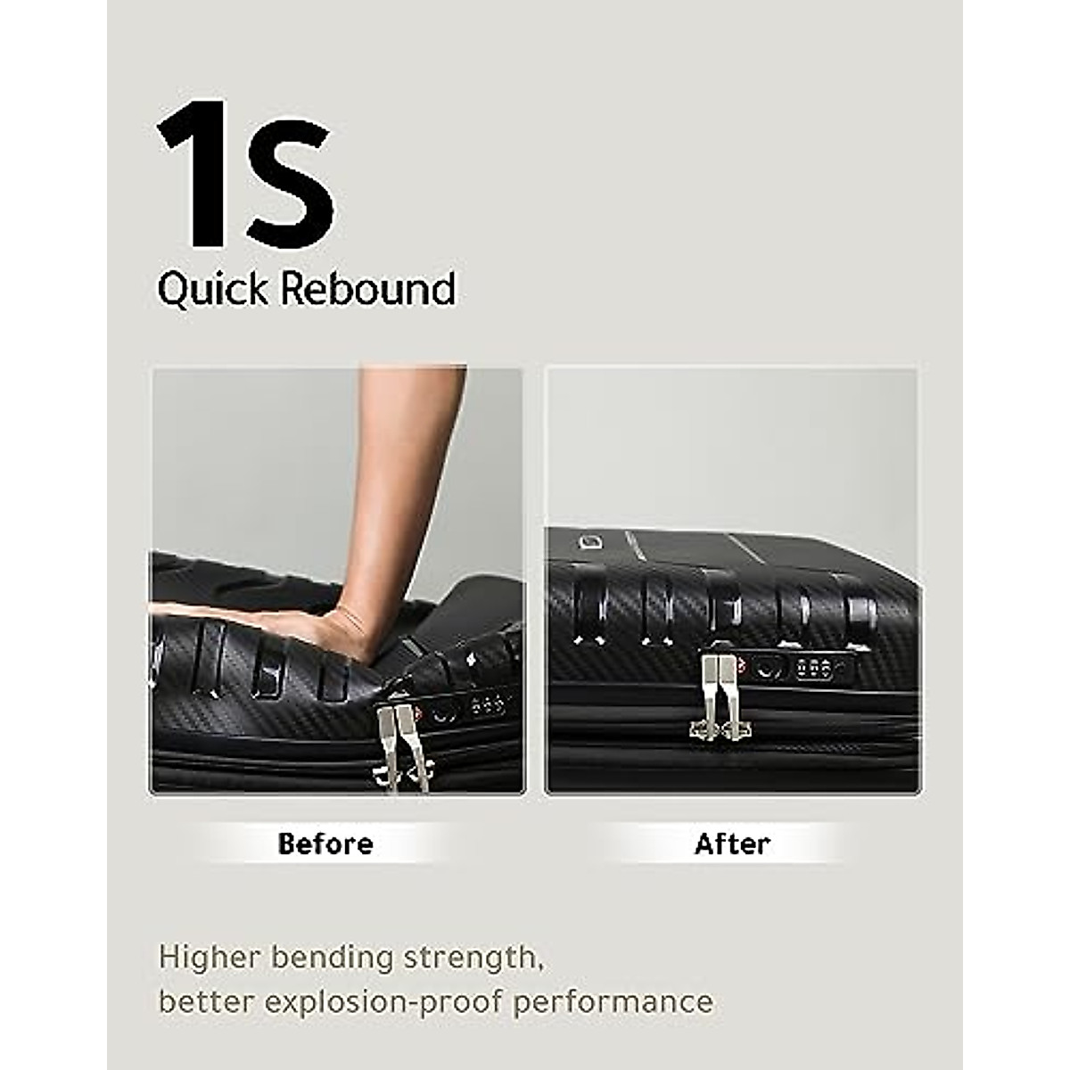 LUGGEX Carbon Fiber Pattern Carry-On Luggage 22x14x9 - Impact-Resistant PP Material - High Rebound Toughness & Anti-Explosion Zipper (Black Suitcase)…