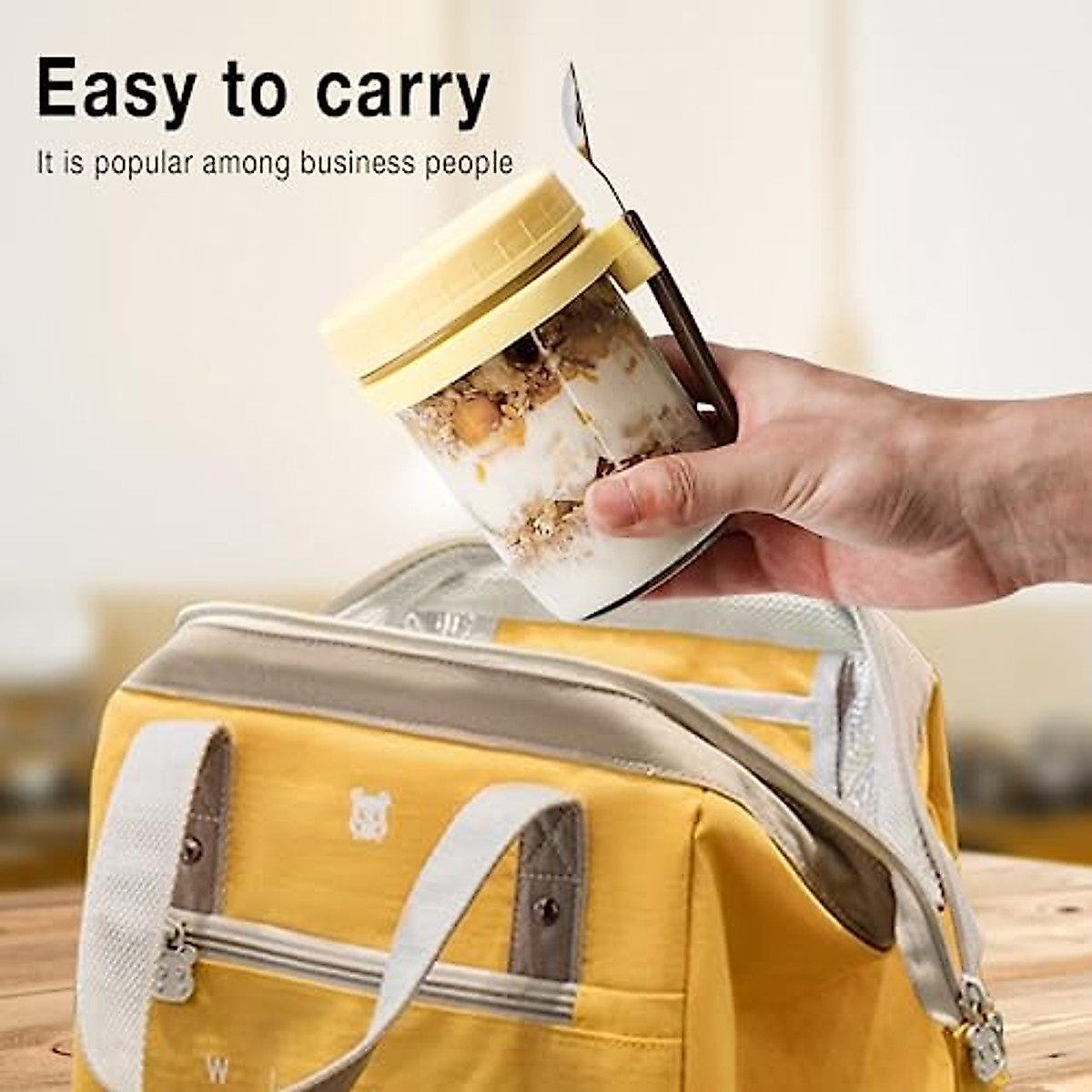 HOXHA Overnight Oats Containers With Lids And Spoon Glass Mason Jars Reusable With 12 Oz Measurement Marks For Cereal Yogurt And Parfait