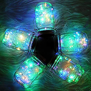 SunKite Solar Mason Jar Lights, 8 Pack 15 LED Waterproof Fairy Firefly Jar Lids String Lights with Hangers(NO Jars), Patio Yard Garden Wedding Easter Decoration - Multicolor
