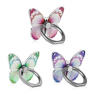 LSL Cute Butterfly Cell Phone Ring Holder 360°Rotation Metal Finger Stand Kickstand Universal Compatible with iPhone Samsung Galaxy LG Google Pixel iPad Three Pack Green Pink Purple Pretty Butterfly