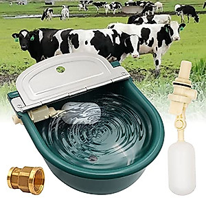 Junniu Automatic Livestock Waterer Water Bowl Trough Kits for Goat horse Dog Pig Cattle Farm Supplies, with 2PCS Float Valve, Brass Connector, Stainless Steel Cover, Hole at the Bottom, Green