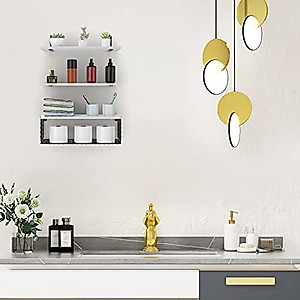 BORISI Floating Shelves Wall Mounted, Wood Bathroom Shelves Over Toilet with Paper Storage Basket, Rustic Farmhouse Wall Shelves for Wall Decor, Bedroom, Living Room, Kitchen,Pantry