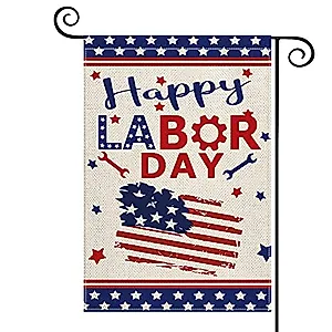 AVOIN colorlife Happy Labor Day Garden Flag Double Sided, Honoring the Workers Star-Spangled Glory Yard Outdoor Decoration 12x18 Inch