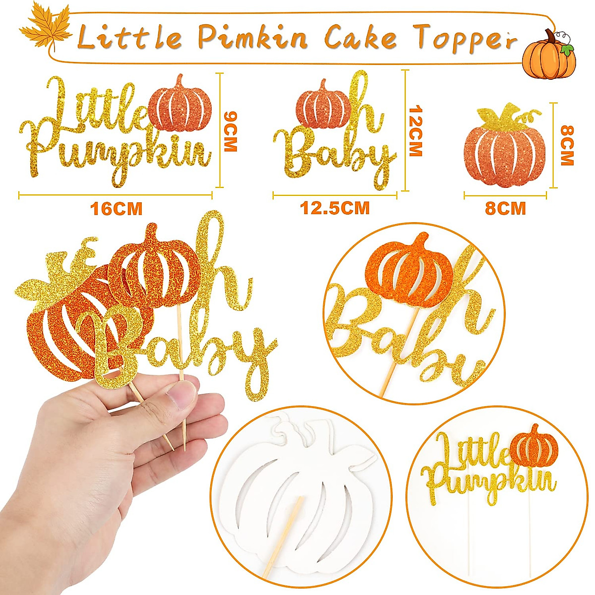 152pcs Little Pumpkin Baby Shower Decorations for Boy with Little Pumpkin Banner Pumpkin Cake Toppers Paper Pompom Latex Balloons Fall Leaves for Fall Theme Baby Shower Party Supplies