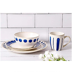 GagalU Fine Dinnerware Set,4 Pieces Blue White Ceramic Dinner Set Porcelain Mug Plate Bowl Lead-Free Tableware