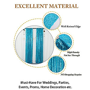 Sequin Curtains 2 Panels Turquoise 2FTx8FT Sequin Photo Backdrop Aqua Sequin Backdrop Curtain Pack of 2-1011E