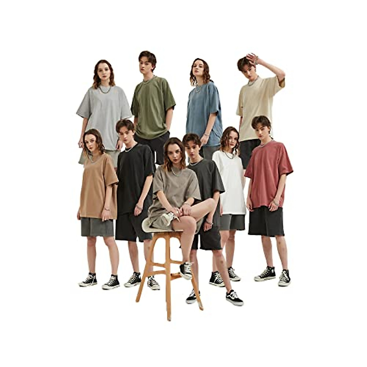 Aelfric Eden Mens Oversized Shirts Washed Loose Tee Solid Crewneck Summer Casual Tops