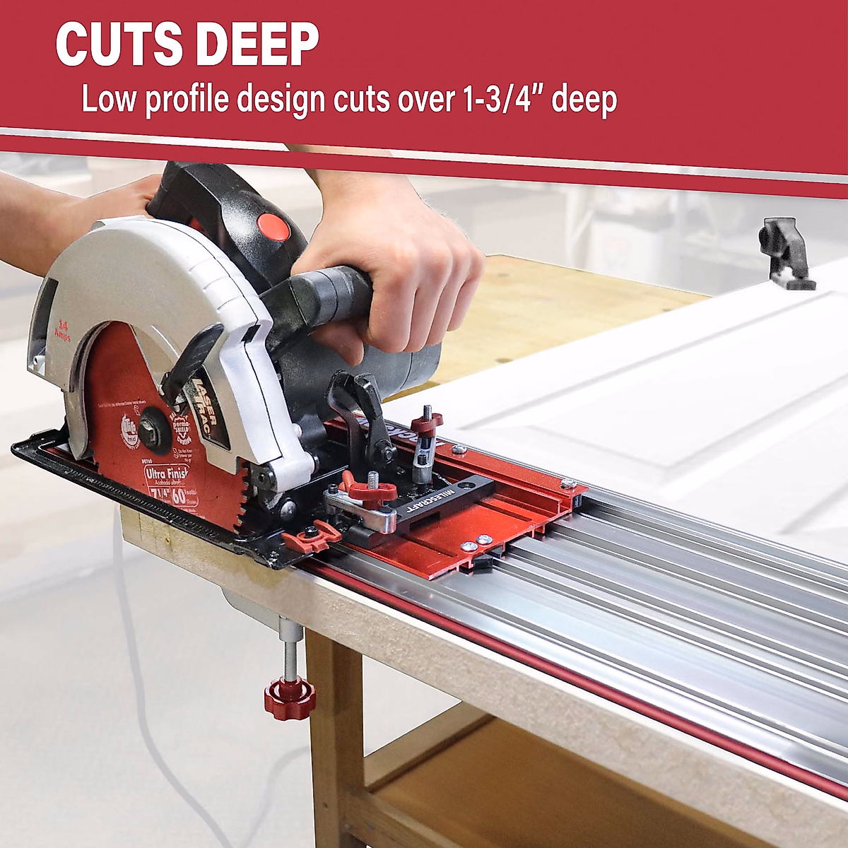 Milescraft 1409 Track Saw Guide - Universal for 7-1/4" Circular Saws, 50" Cutting Range, 2" Depth, Aluminum
