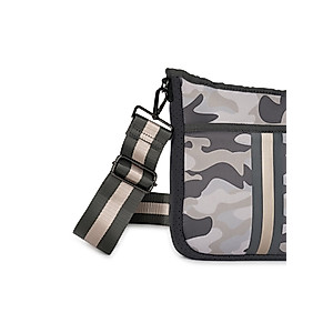 Haute Shore - Jeri Safari Crossbody Tote, Green Camo W/Black & Gold Stripe