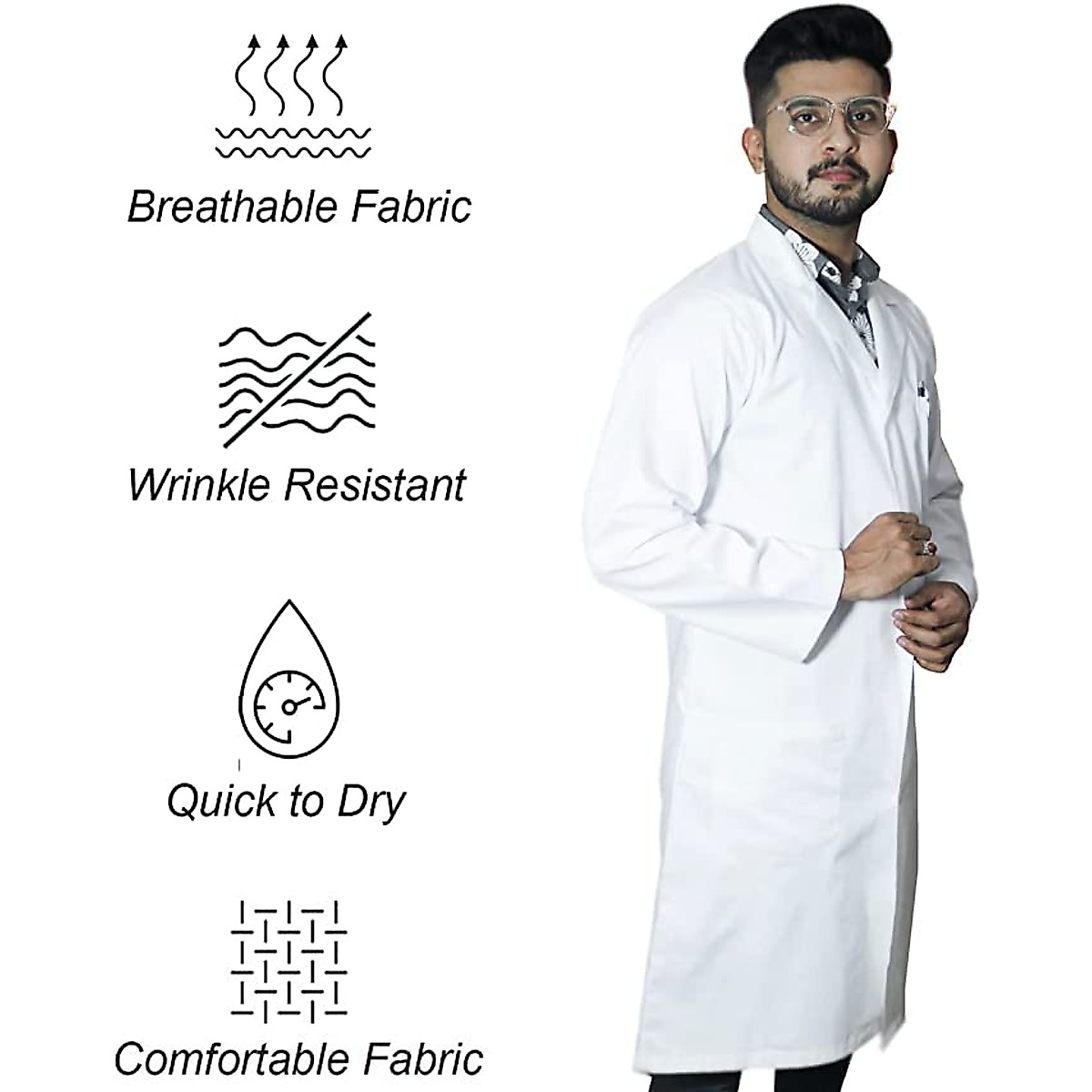 DR Uniforms Unisex Lab Coats - 100% Cotton, Sanforized to Prevent Shrinking - White (S)