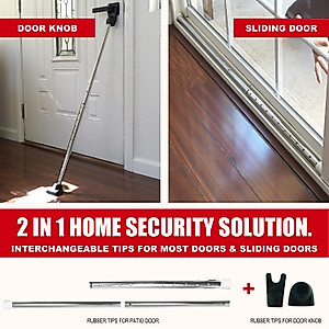 Door Security Bar, SECURITYMAN 2 in 1 Adjustable Door Stoppers Security Bar & Sliding Door Security Bar - Heavy Duty Door Lock Stick Jammer for Apartment, Dorm, Front Door Inside
