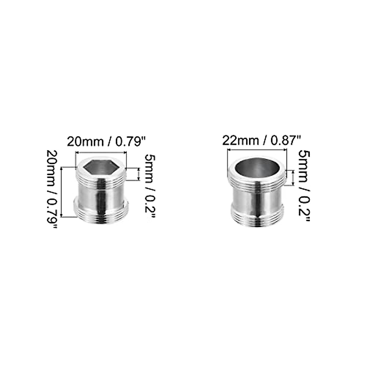 uxcell Faucet Adapter, 4pcs M20mmx5mm Male Thread to M22mmx5mm Male Thread Brass Tap Aerator Connector for Kitchen Bathroom Sink