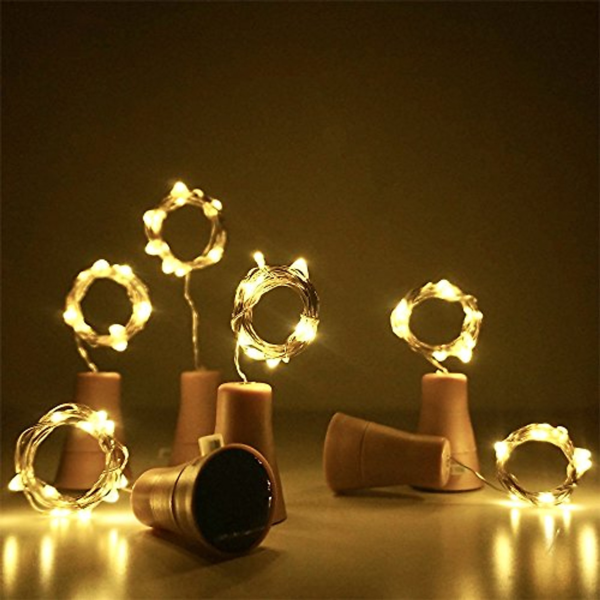 6 Pack Solar Powered Wine Bottle Lights, 20 LED Waterproof Copper Cork Solar Lights for Wedding Christmas, Outdoor, Holiday, Garden, Patio, Pathway Decor (Warm White)