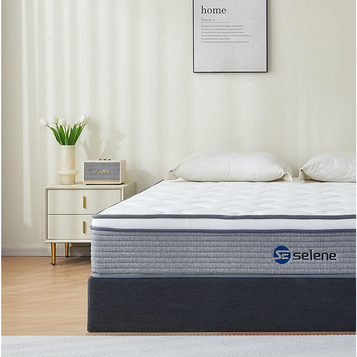 Selene Bedding Queen Mattress, 12 Inch Mattress Queen Size with Pocket Spring and Memory Foam for Pressure Relief, Motion Isolation, Edge Support, Medium Firm Mattress in a Box, CertiPUR-US, Grey
