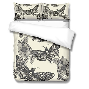 Skull Bedding 3D Digital Printing Death Skull and Flower Cream 100% Brushed Microfiber Bedding 2pc Duvet Cover Sets Twin Size
