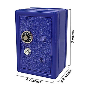 Kids Safe Bank, Made of Metal, with Key and Combination Lock, (Blue)