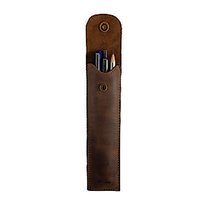 Hide & Drink, Vertical Marker Case for Men and Women, Pen and Pencil Pouch Handmade from Full Grain Leather, Artist Accessory, Bourbon Brown