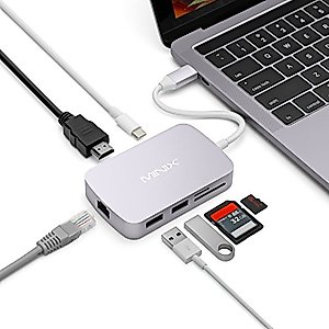MINIX 7 in 1 USB-C Multiport Adapter with GLAN,4K @ 60Hz,2X USB 3.0, USB-C for Power Delivery, Micro SD and SD Card Readers, Compatible with macOS, iPadOS and Windows 10 OS. (Space Gray)