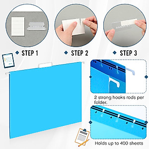 Estune 75 Pcs Hanging File Folders with Tab Letter Size Hanging Folders File Folder File Organizer for Office Cabinet Document Storage Supplies (Blue)