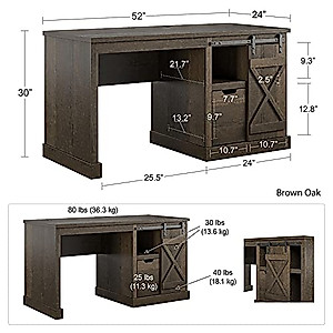 Knox County Single Pedestal Computer Desk, Brown Oak Brown Oak